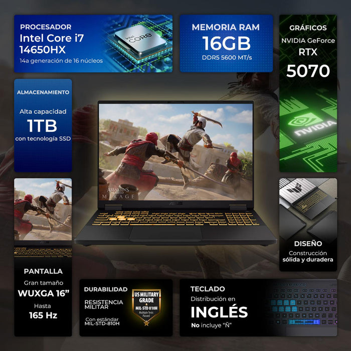 Laptop Gamer ASUS TUF F16 NVIDIA GeForce RTX 5070 Intel Core i7 14650H ...